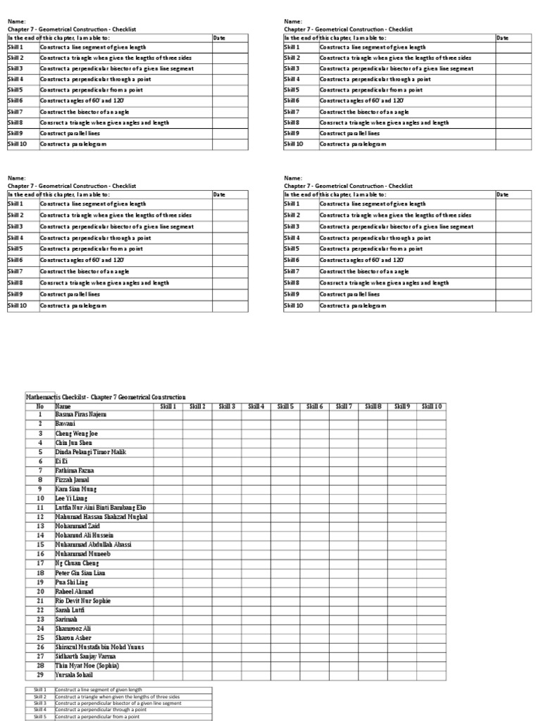 Maths Chapter 7 Checklist | PDF | Perpendicular | Euclidean Geometry