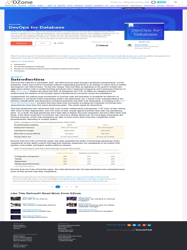 DevOps For Database - DZone - Refcardz | PDF | Intellectual Works | Information Technology