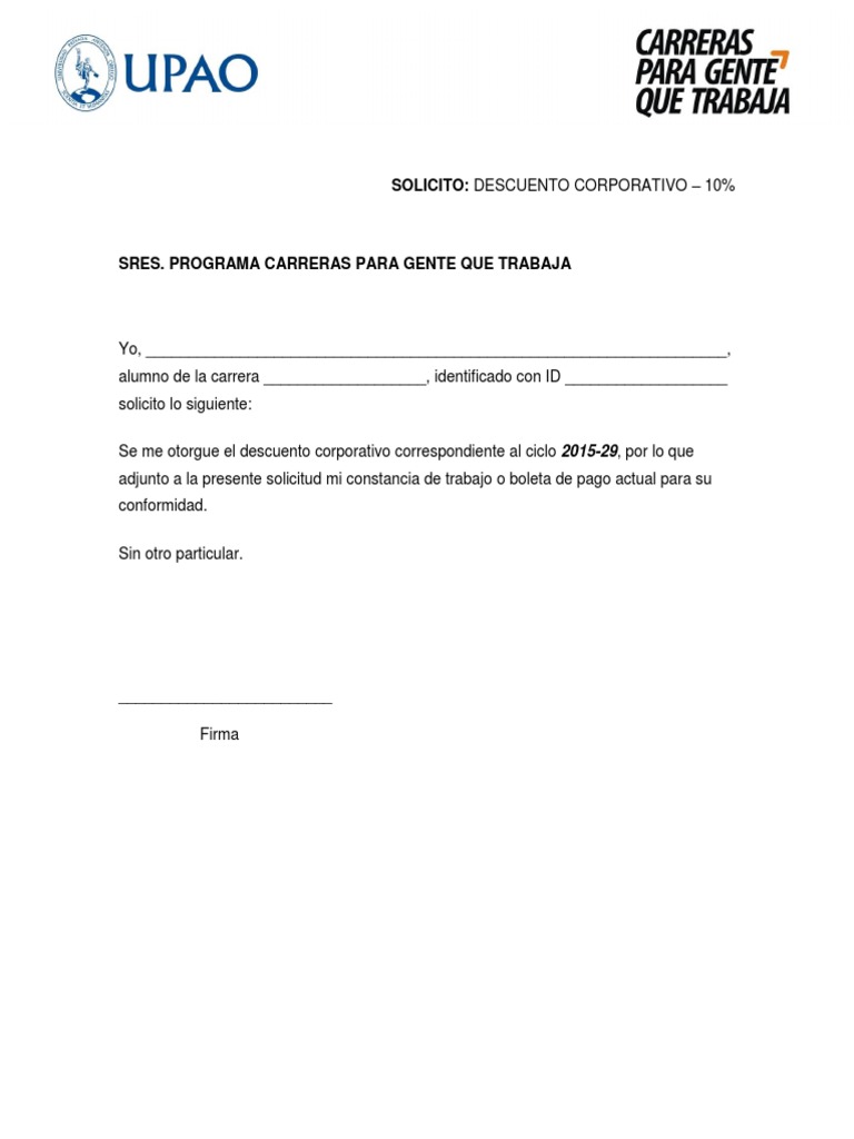 solicitud descuento corporativo