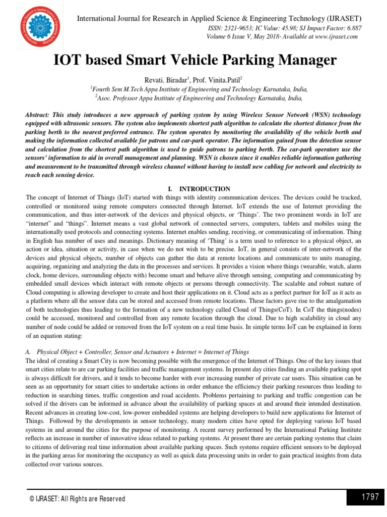 IOT Based Smart Vehicle Parking Manager | PDF | Parking | Internet Of ... IOT Based Smart Vehicle Parking Manager | PDF | Parking | Internet Of ...
