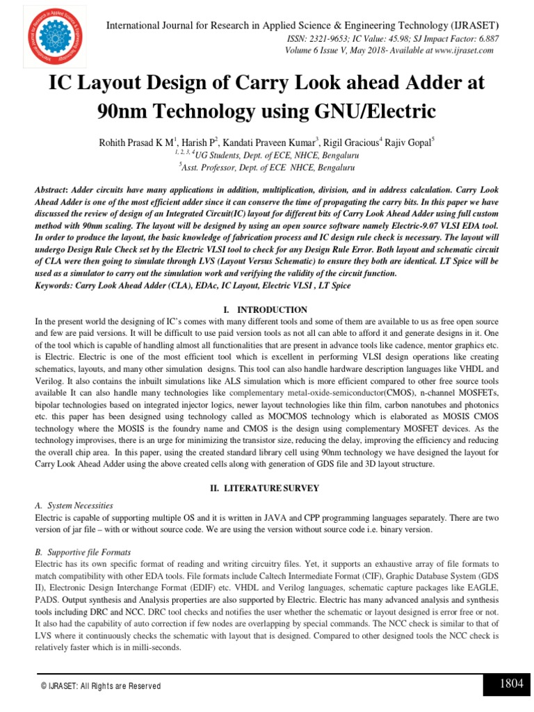 IC Layout Design of Carry Look Ahead Adder at 90nm Technology Using GNU ...