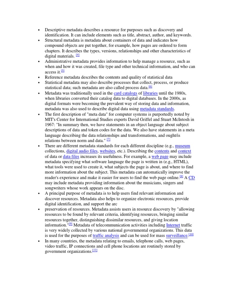 Types and Uses of Metadata in 40 Characters | PDF | Metadata | Cyberspace