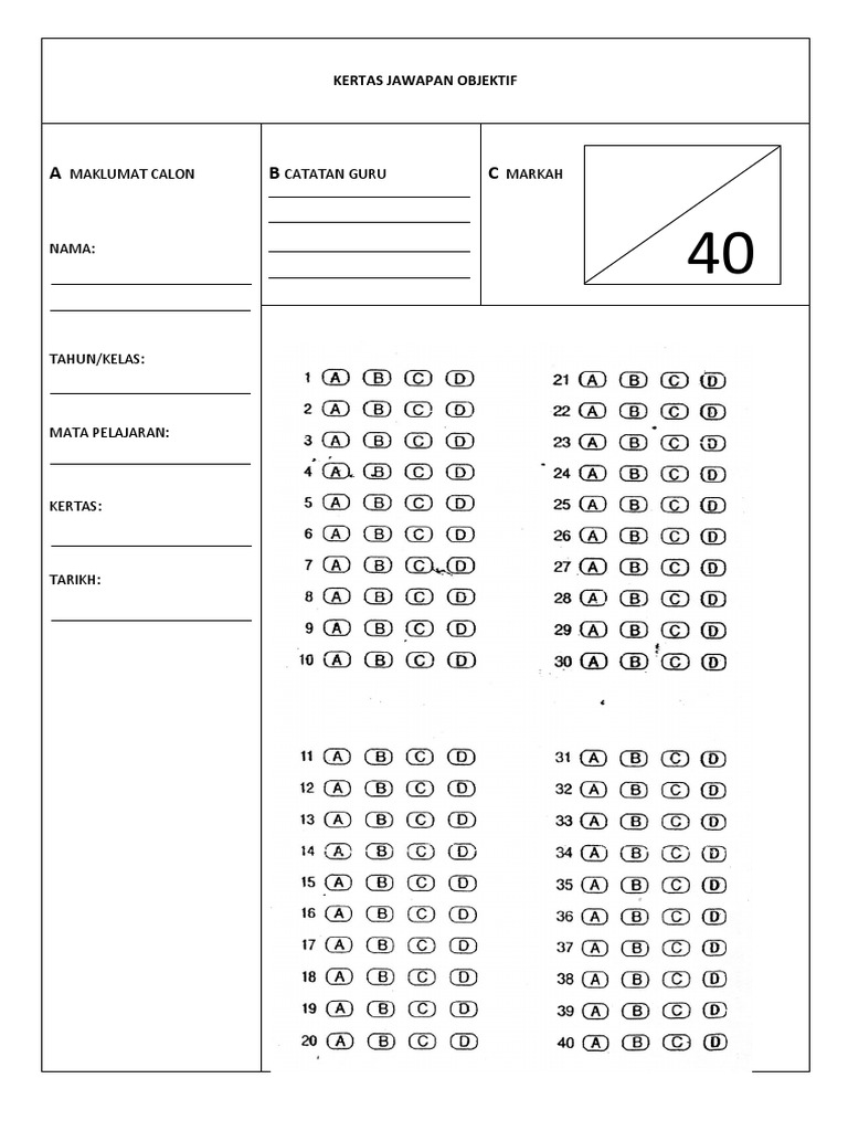 Kertas Jawapan Objektif | PDF | Karier & Perkembangan