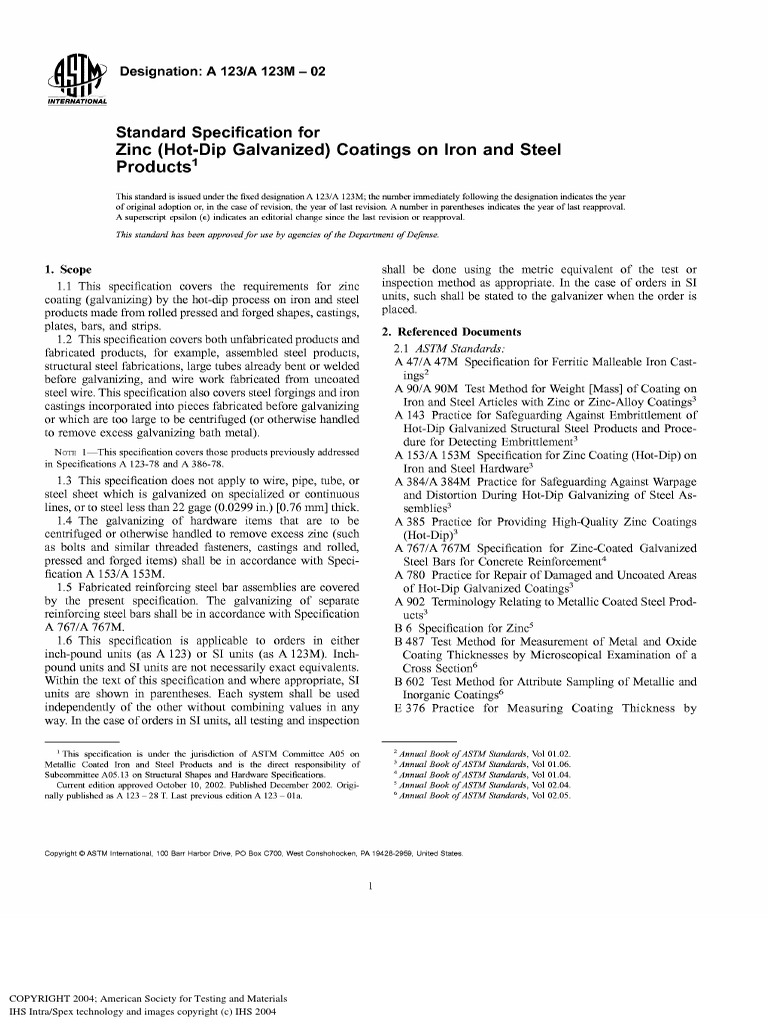 ASTM A123 Zinc Coatings On Steel | PDF