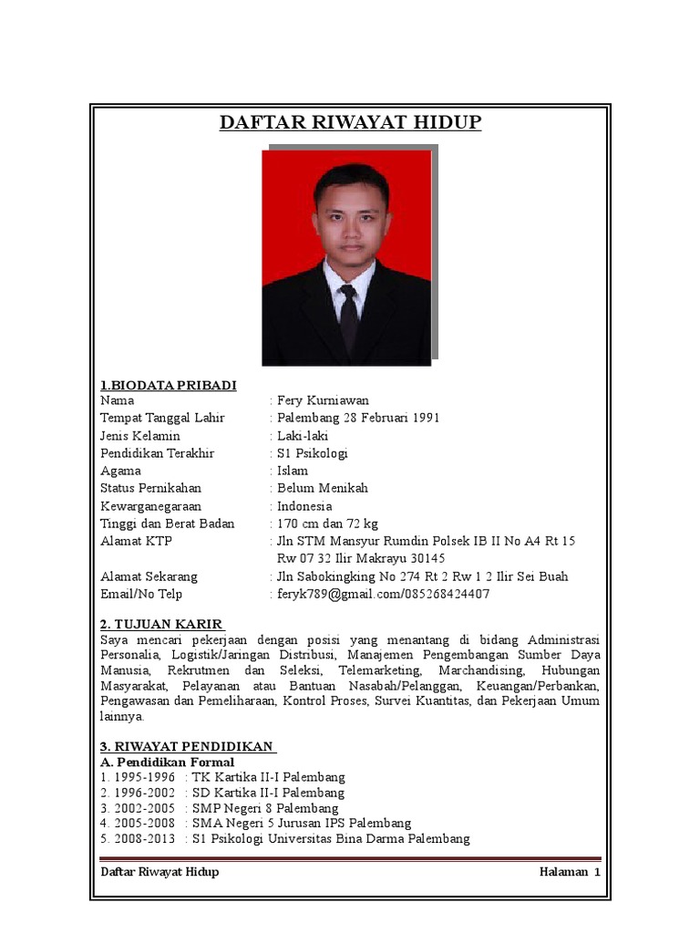 Contoh Format Daftar Riwayat Hidup (Terbaru) | PDF