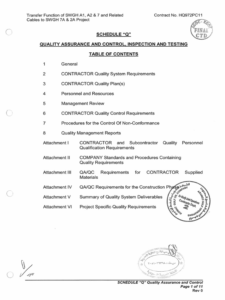 Schedule Q: Quality Assurance Requirements | PDF | Nondestructive ...