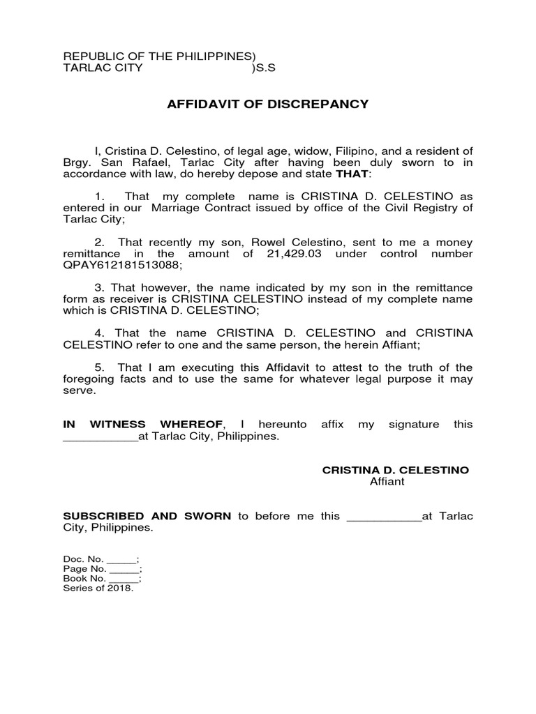 Affidavit of Discrepancy in Name | PDF