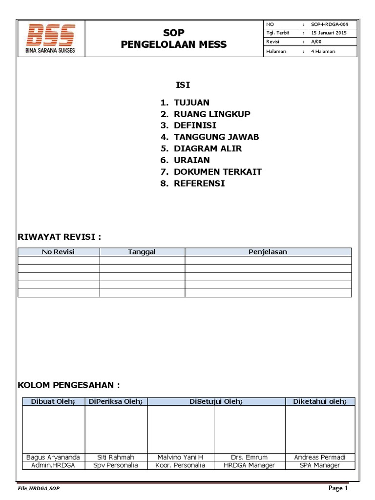 SOP HRDGA 009 Pengelolaan Mess | PDF | Bisnis