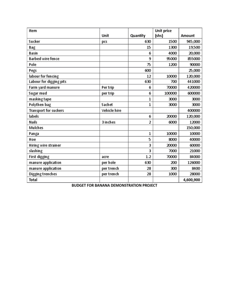 Item Unit Quantity Unit Price (SHS) Amount | PDF