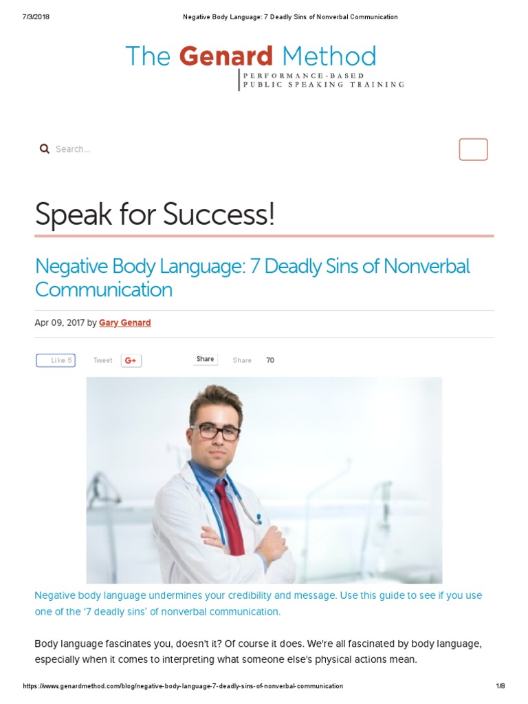 Negative Body Language - 7 Deadly Sins of Nonverbal Communication | PDF ...
