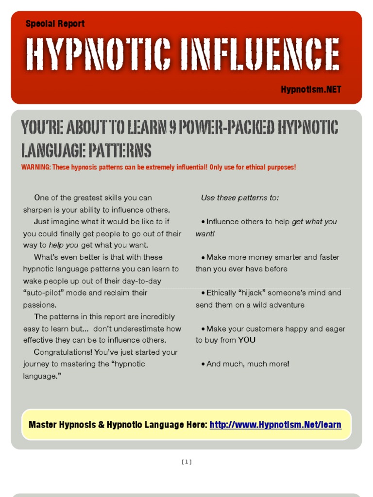 Mastering Hypnotic Language Patterns | PDF | Hypnosis | Cognitive Science