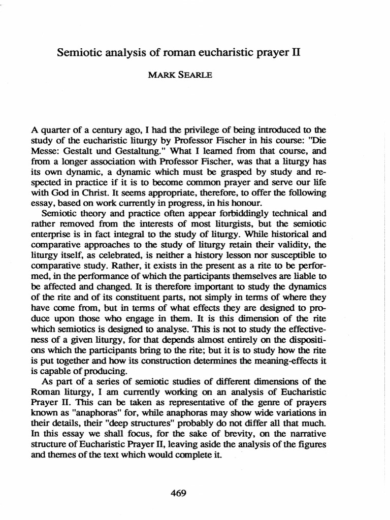 SEARLE, Semiotic Analysis of Roman Eucharistic Prayer II | PDF ...