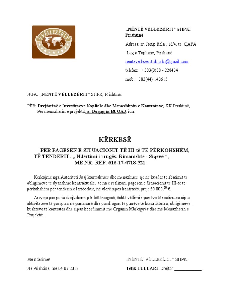 Kërkesë Situacioni II KK Prishtine 08.06.2018 PDF | PDF
