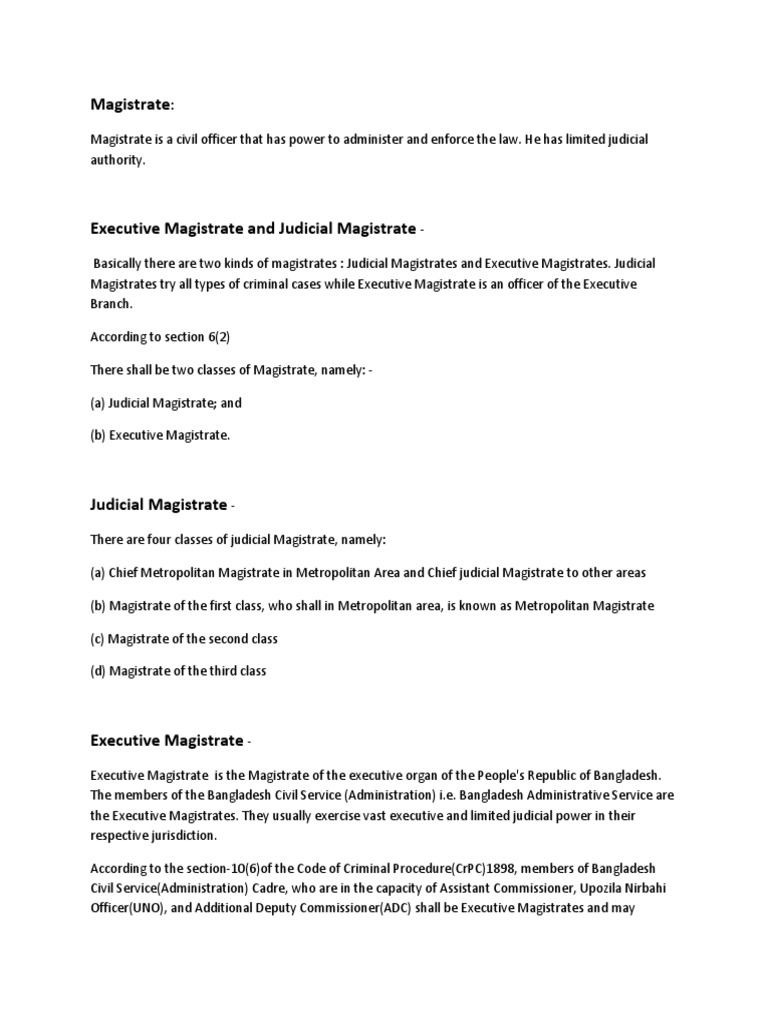 Power and Function of Executive Magistrate - Bangladesh | PDF ...