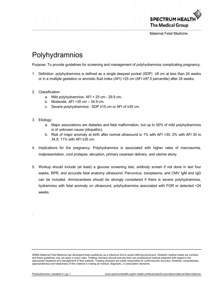 Protocol Polyhydramnios | PDF | Fetus | Obstetrics