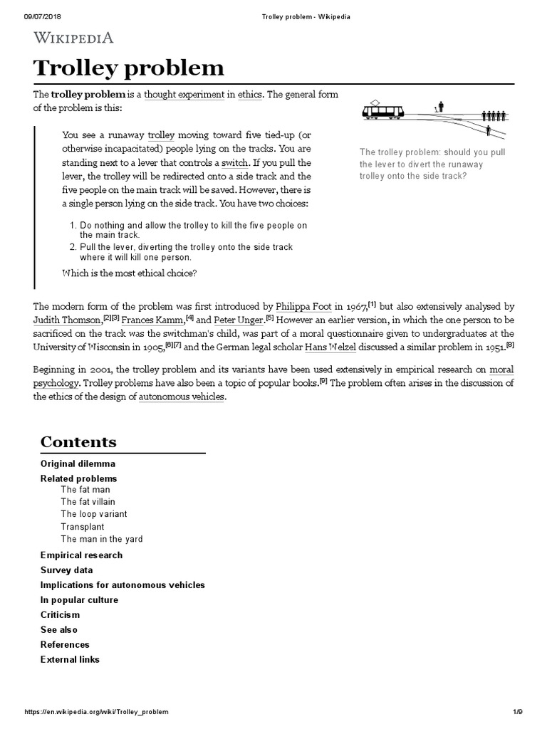 Trolley Problem - Wikipedia | PDF | Philosophical Theories | Cognitive ...