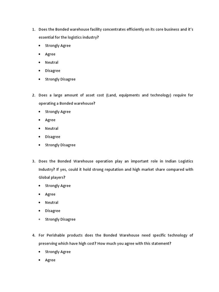Bonded Warehouse Logistics Survey | PDF | Business | Supply Chain ...