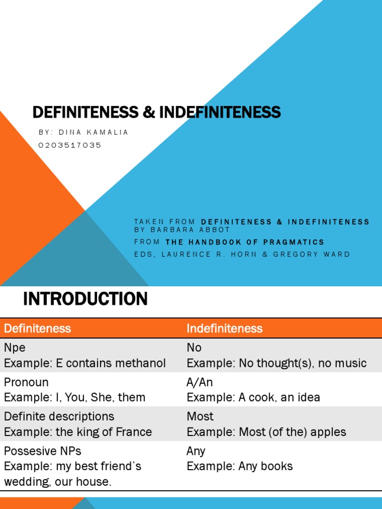 Definiteness & Indefiniteness-Pragmatics | PDF