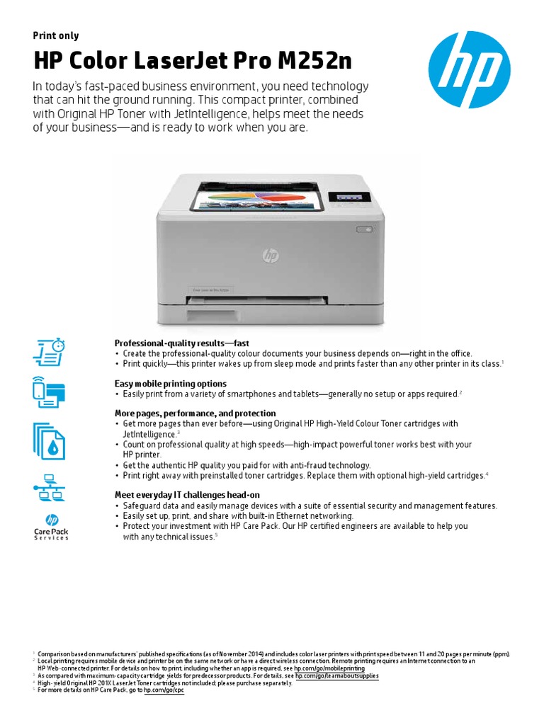 HP Color Laserjet Pro M252N: Print Only | PDF | Printer (Computing ...