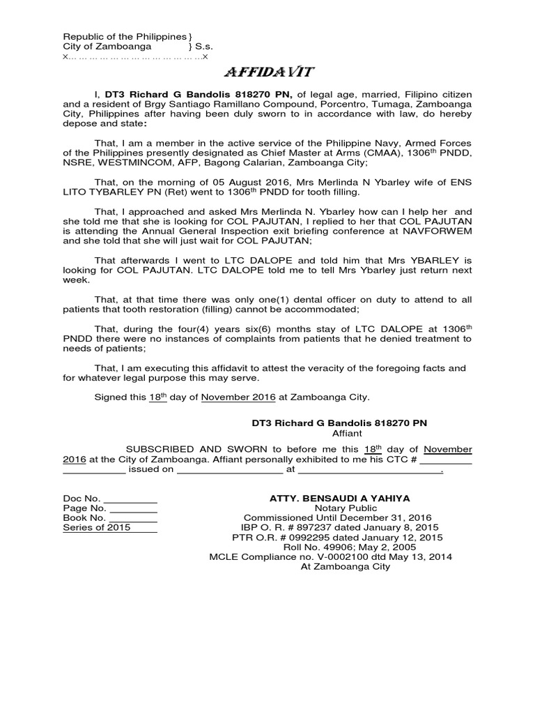 Affidavit 1 | PDF | Affidavit | Military