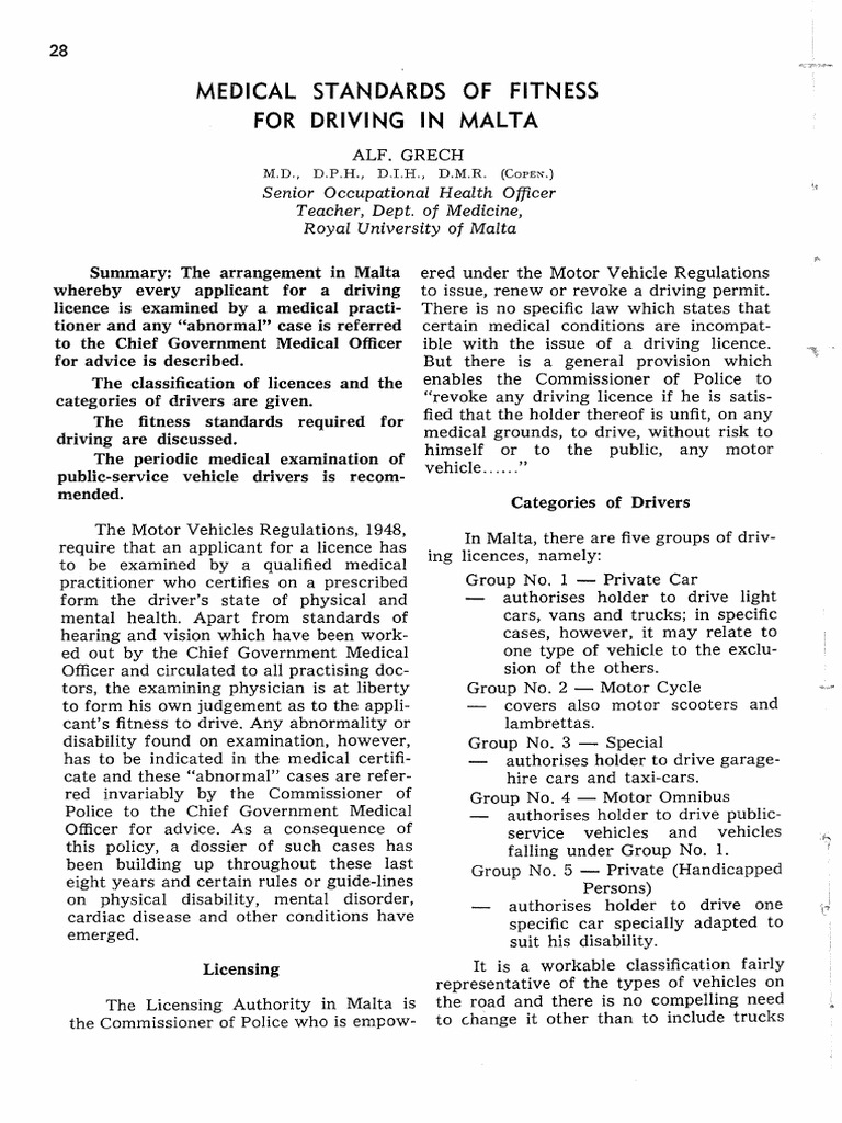 Malta Driving Standards | PDF | Driver's License | Blood Pressure