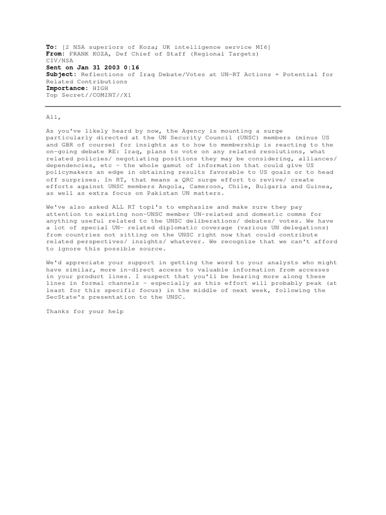 Memo To Spy On UN Security Council | PDF