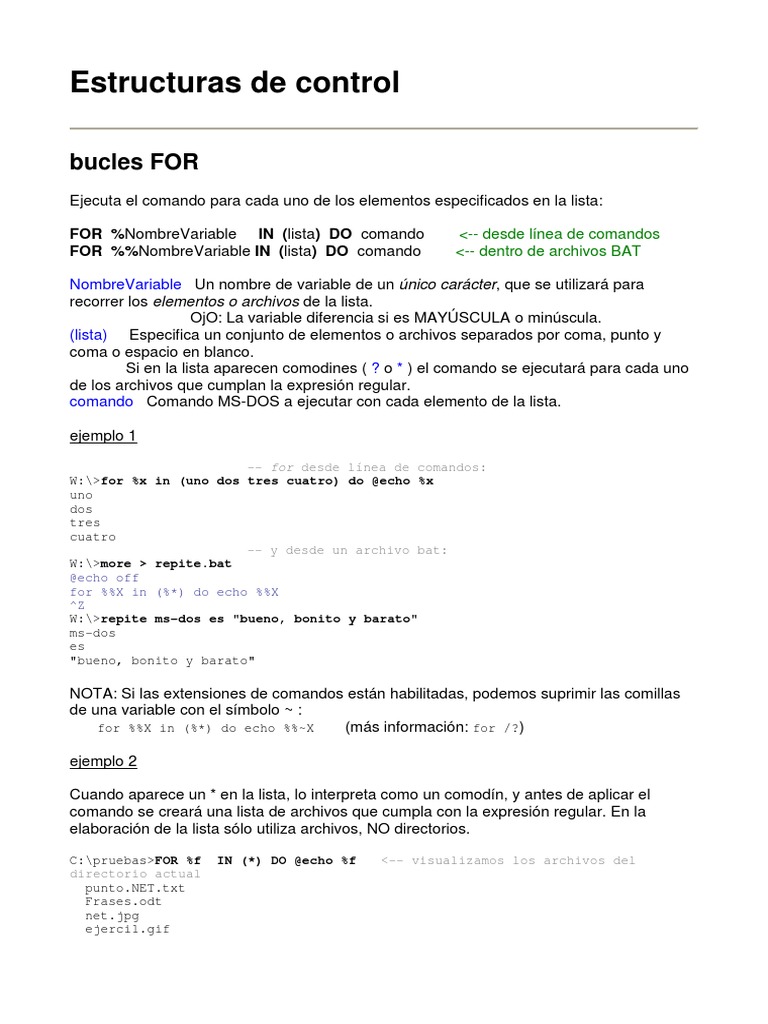 Comandos FOR en Archivos BAT | PDF | Software utilitario | Datos de ...