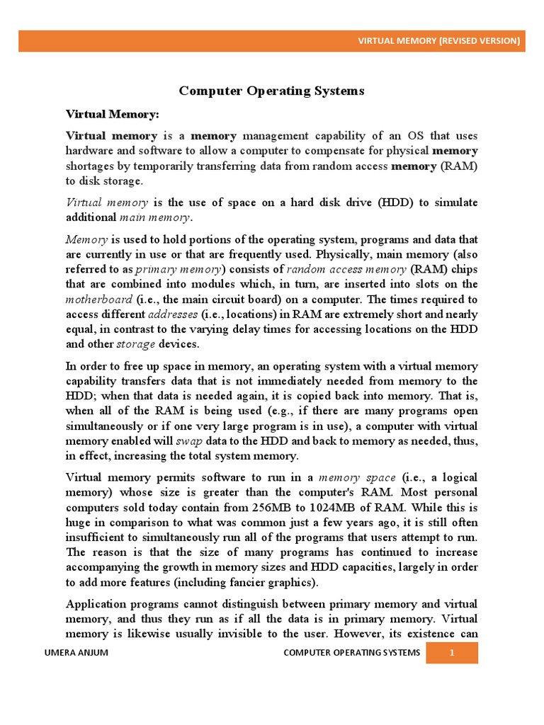 Virtual Memory (Computer Operating System) | PDF | Computer Data Storage | Random Access Memory