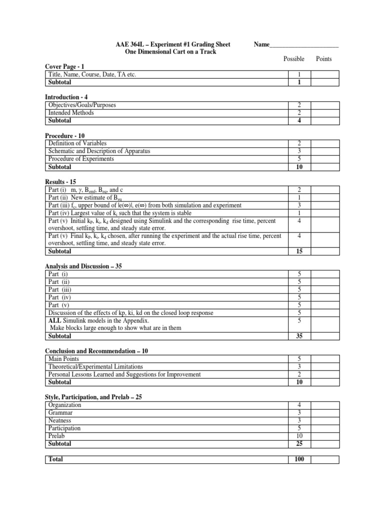 Grading Sheet | PDF | Experiment | Statistics