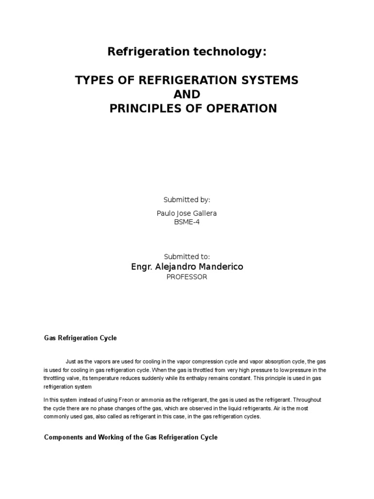 Refrigeration Technology: Types of Refrigeration Systems AND Principles ...