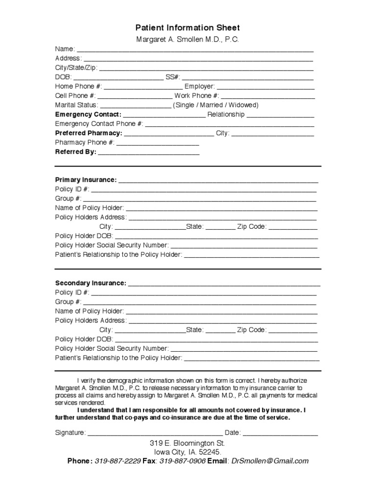 Patient Information Sheet | PDF | Service Industries | Health Care