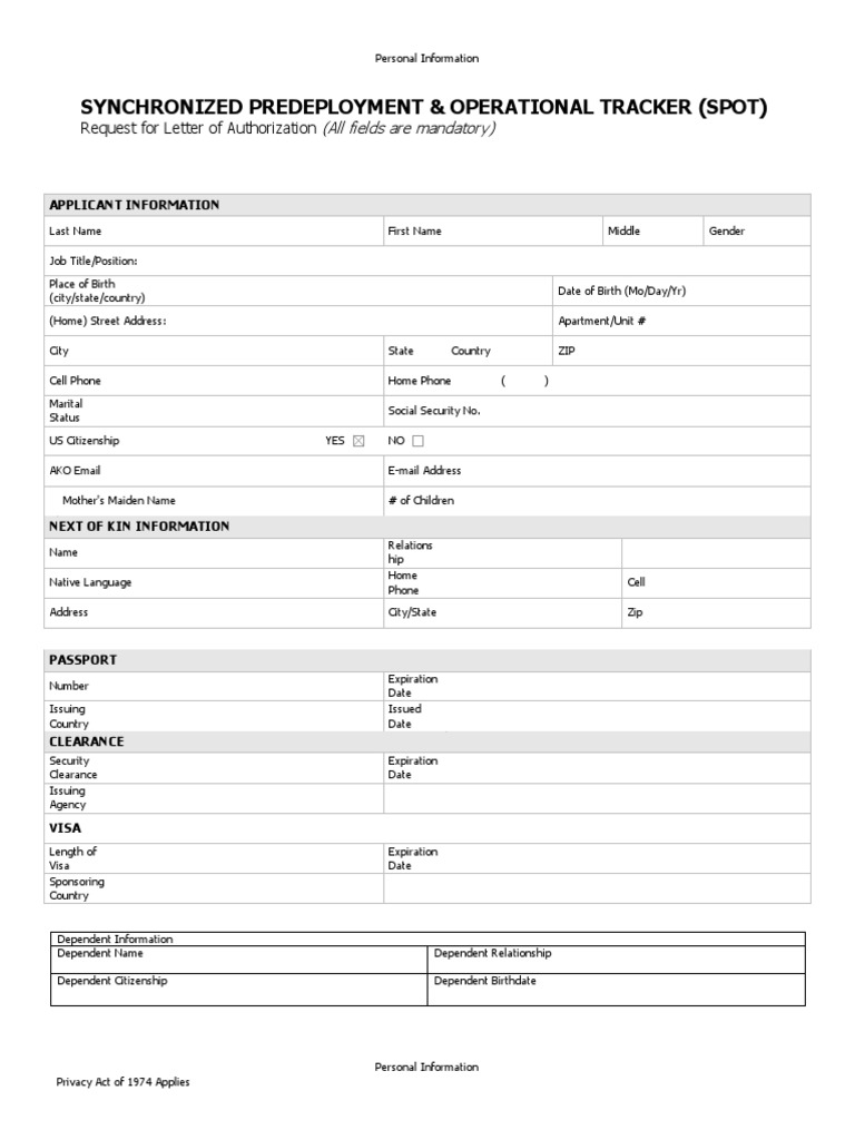 Synchronized Predeployment & Operational Tracker (Spot) : Request For ...