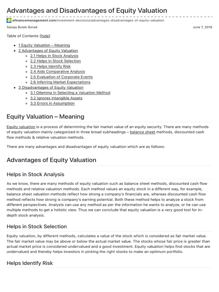 Advantages and Disadvantages of Equity Valuation - eFM | PDF | Stock ...