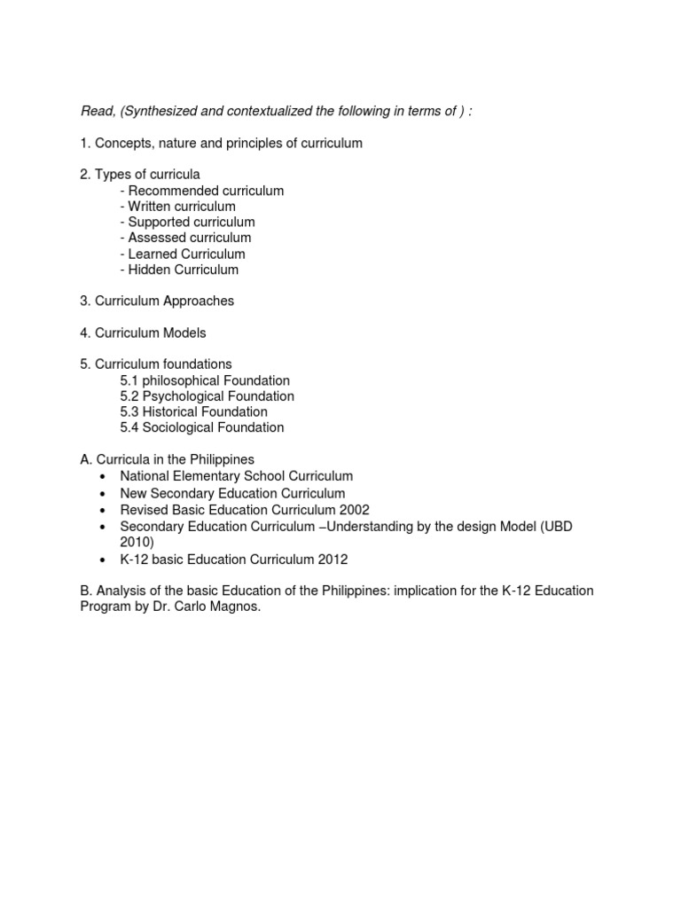 Read, (Synthesized and Contextualized The Following in Terms Of) | PDF ...