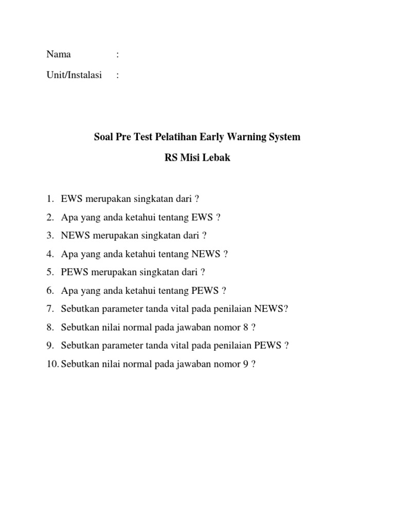 Pre Dan Post Test EWS | PDF