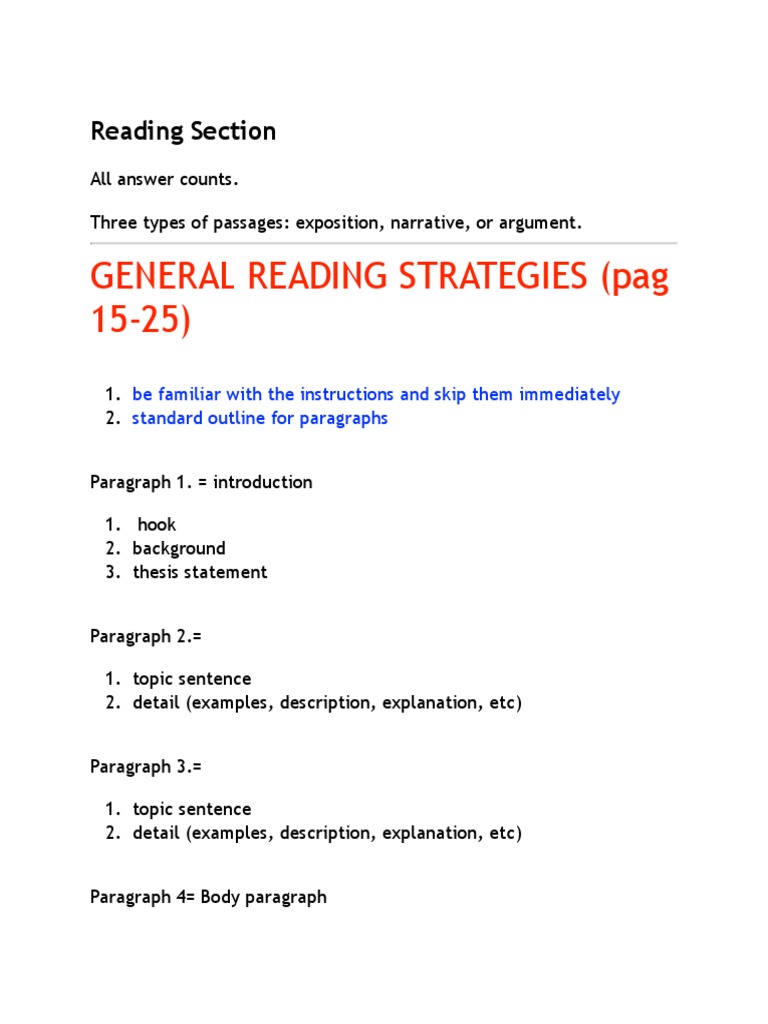 Reading Summary (TOEFL iBT) | PDF | Question | Sentence (Linguistics)