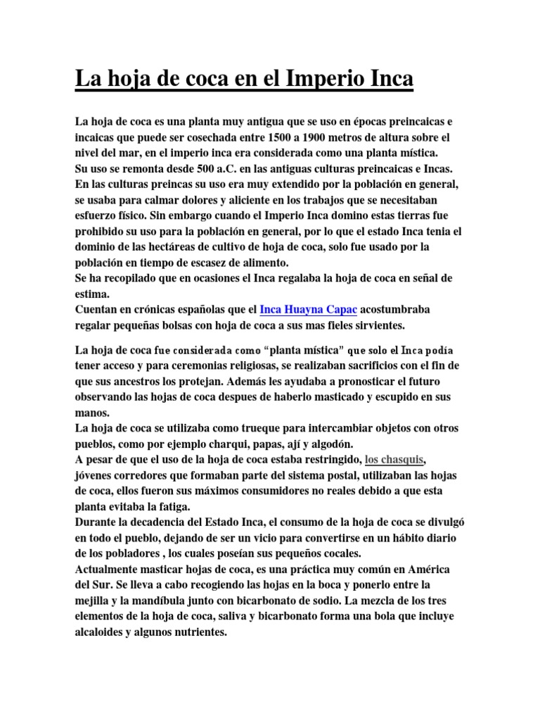La Hoja de Coca en El Imperio Inca | PDF | Imperio Inca | Naturaleza