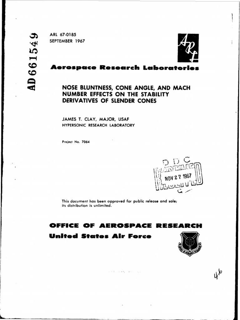 Aerospace Research Laboratories: Nose Bluntness, Cone Angle, and Mach ...