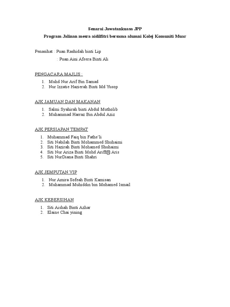 Senarai Jawatankuasa JPP 1 | PDF