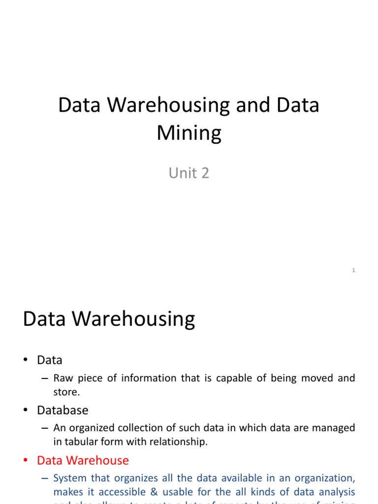 Data Warehousing and Data Mining - Unit2 | PDF | Data Warehouse | Databases