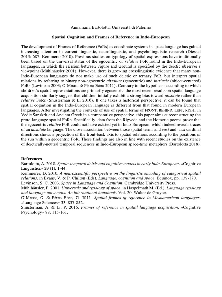 Bartolotta Spatial Cognition Indo-European Oxford Conference 2018 | PDF | Epistemology ...