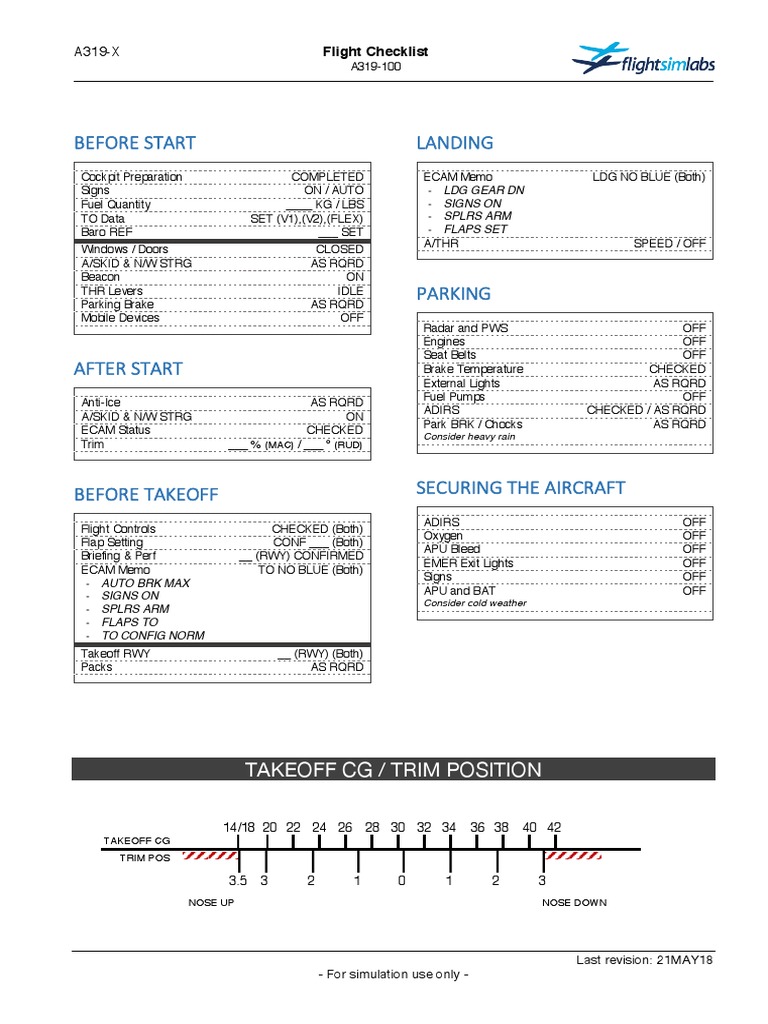A319-100 Flight Checklist | PDF | Takeoff | Aviation