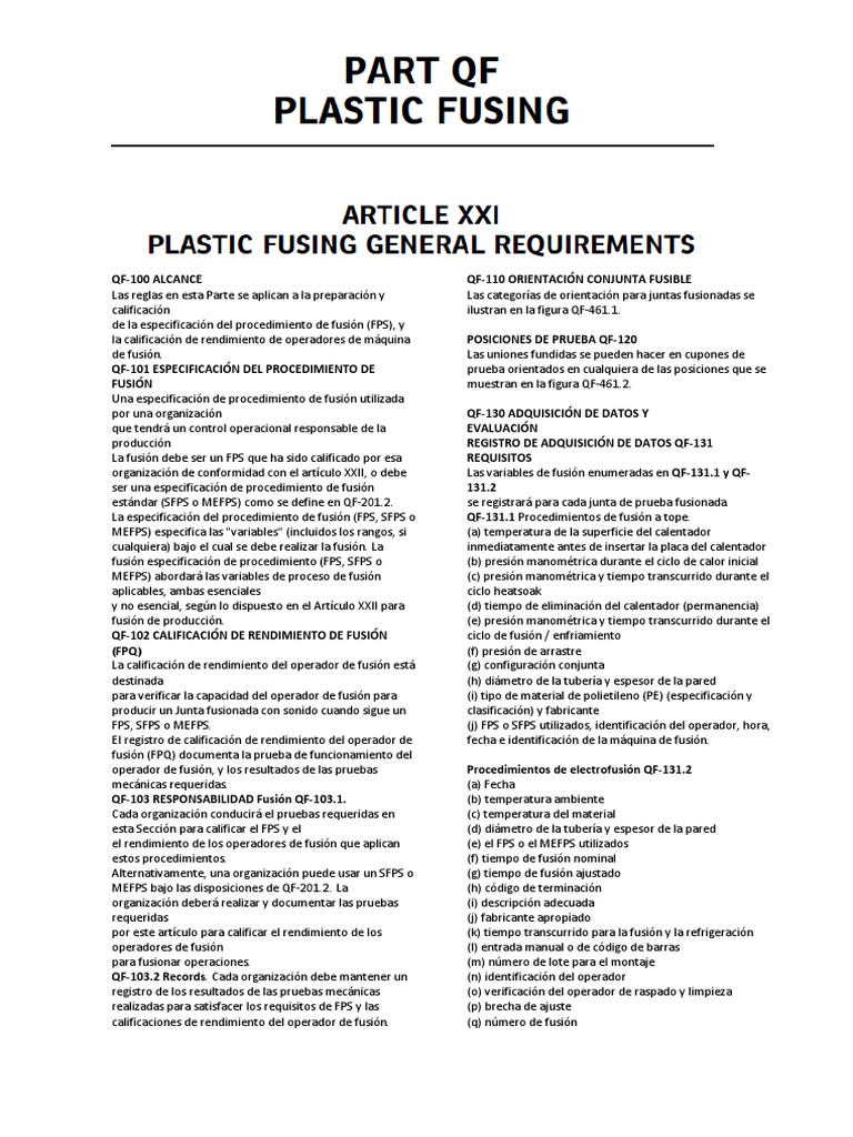 ASME IX - Part QF Plastic Fusing | PDF | Tubería (transporte de fluidos ...