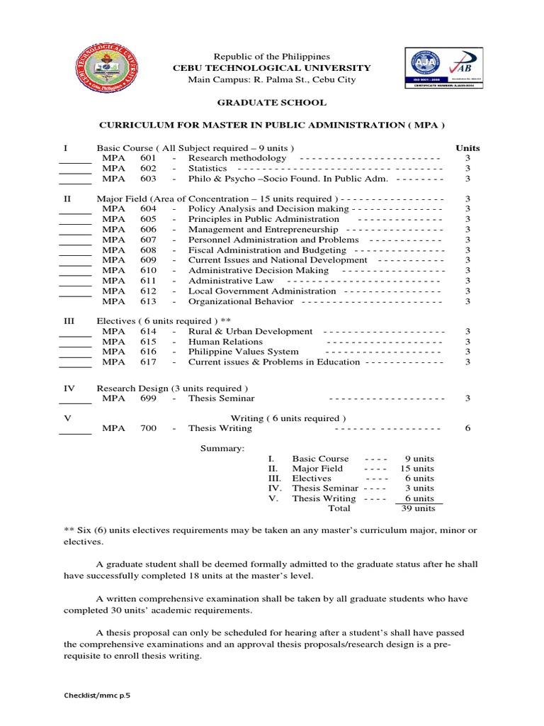 Curriculum For Mpa PDF | PDF | Thesis | Public Administration