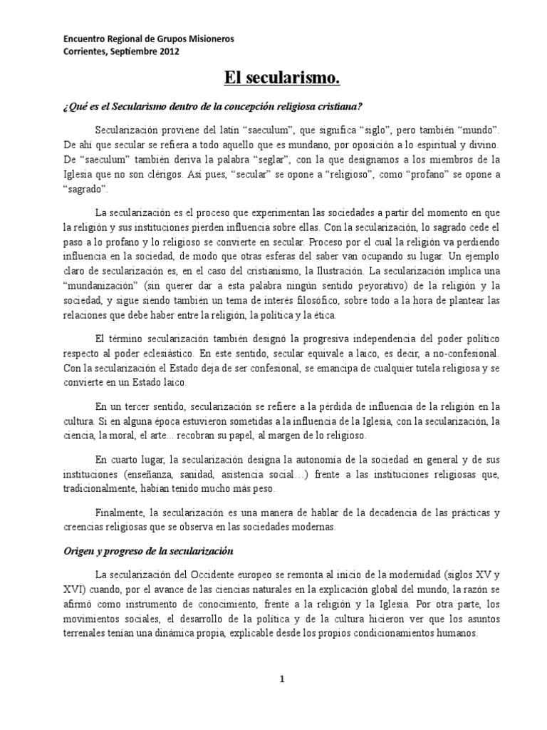 Definición y Origén Del Secularismo | PDF | Teorías filosóficas ...
