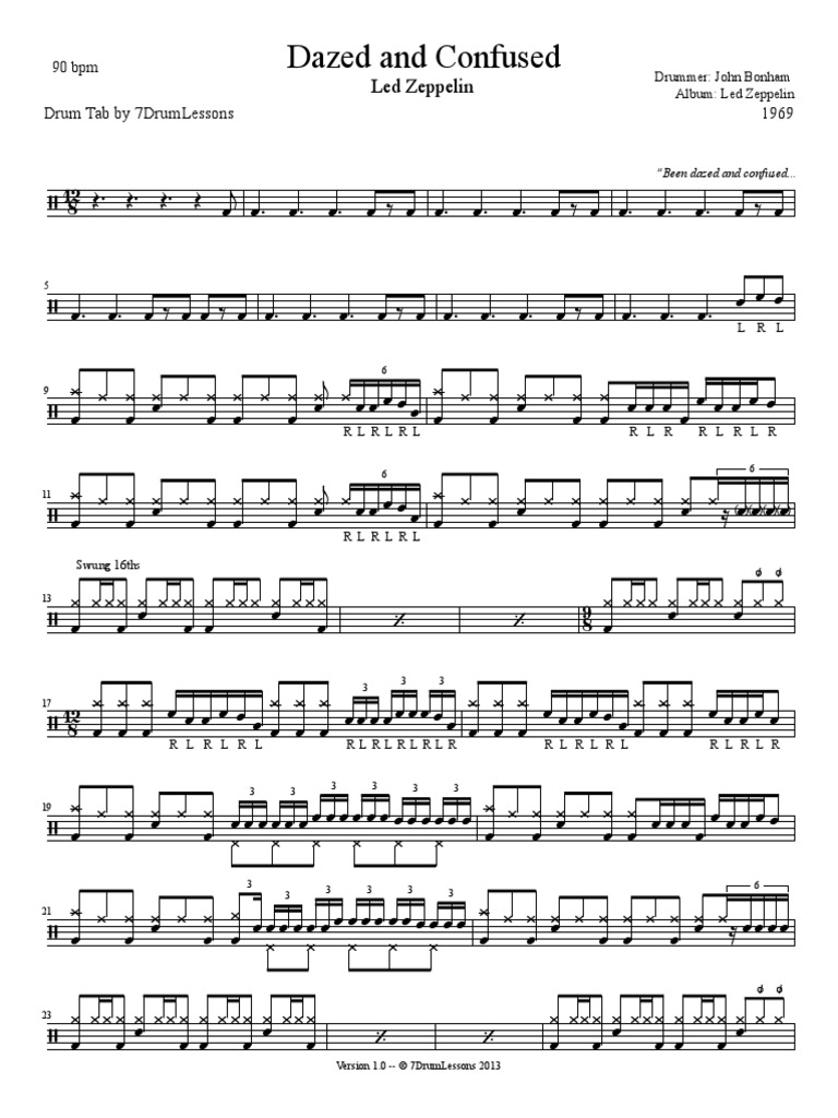 Dazed Confused v1 | PDF | Rhythm And Meter | Musical Instruments