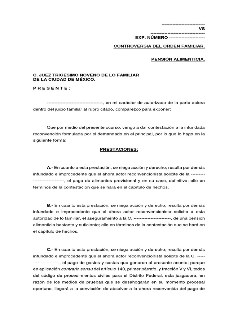 CONTESTACION RECONVENCION FORMATO | Demanda judicial | Ley procesal