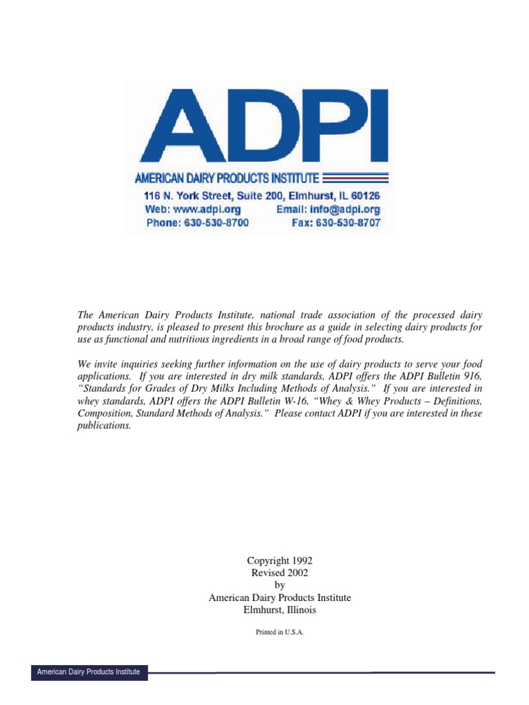 ADPI Dairy Ingredient Descprition | PDF | Powdered Milk | Milk