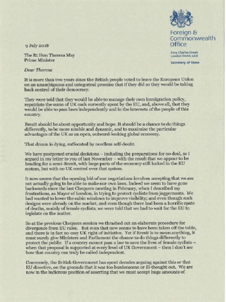 Boris Johnson Resignation Letter | PDF