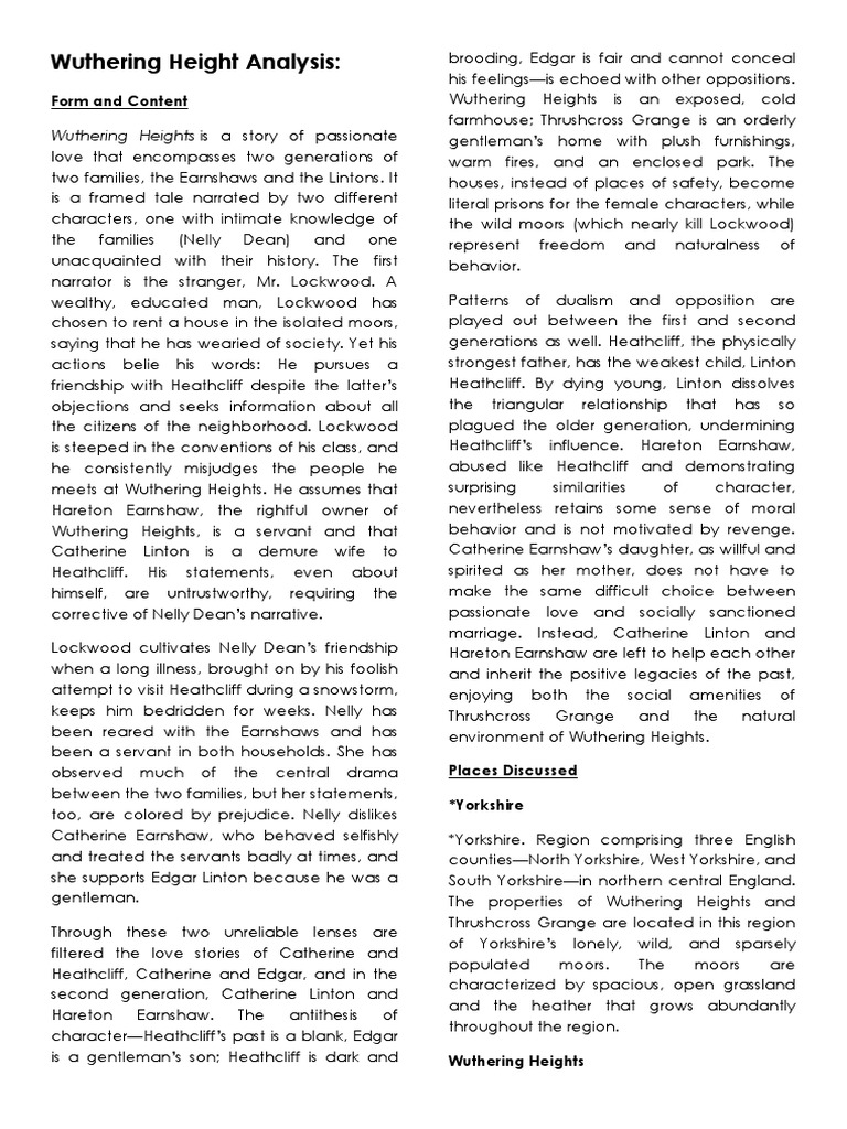 Wuthering Height Analysis | PDF | Wuthering Heights | Heathcliff ...